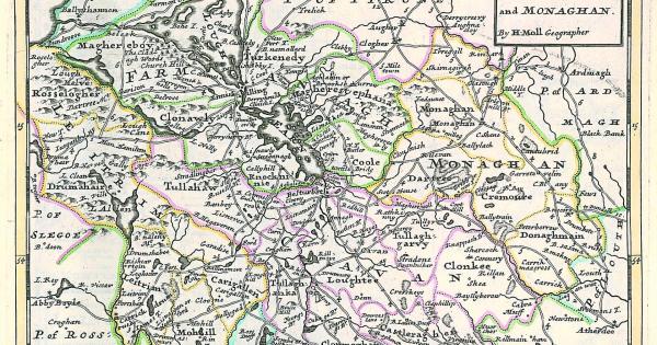 Fabulous recreation of Moll’s 1728 map of Leitrim, Cavan, Monaghan and ...