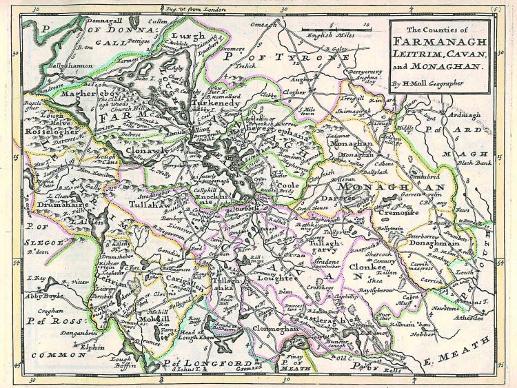 Fabulous recreation of Moll’s 1728 map of Leitrim, Cavan, Monaghan and ...