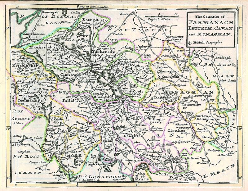 Fabulous recreation of Moll’s 1728 map of Leitrim, Cavan, Monaghan and ...